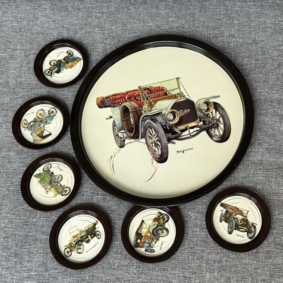Dining | Vintage Classic Car Metal Serving Tray With 6 Coasters ...